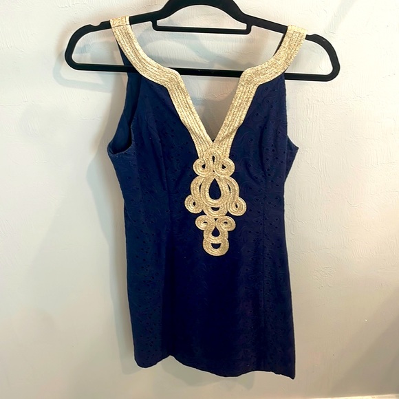 Lilly Pulitzer | Dresses | Lilly Pulitzer Navy Blue Dress With Gold ...